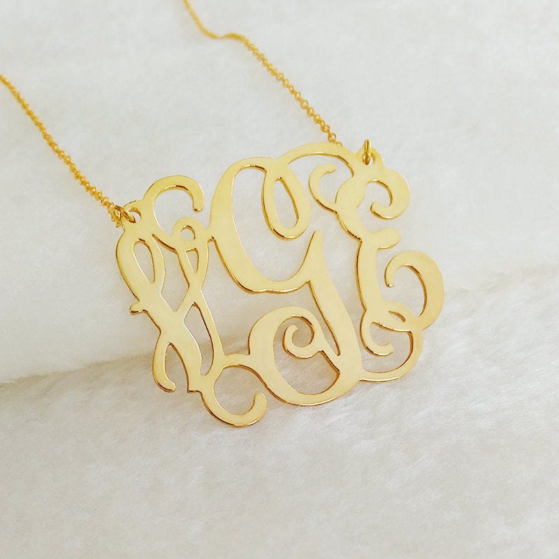 Gold Monogram NecklaceGold Monogram Initial | Etsy