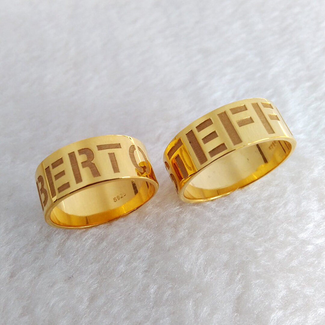 Personalized Name Ring,modern Letters Ring,gold Band Ring,spray Paint ...