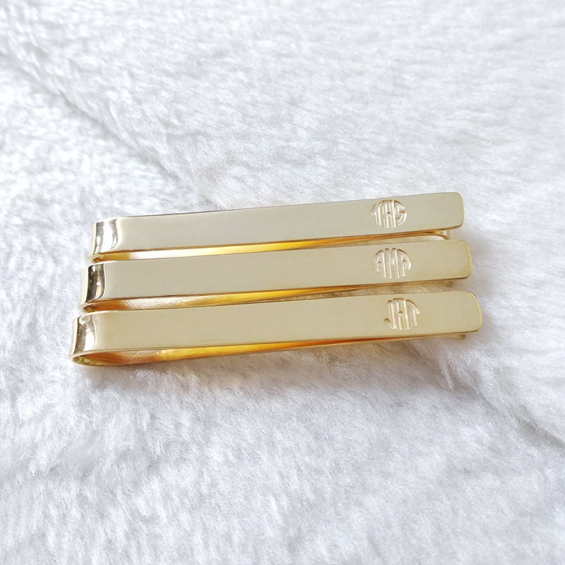 Monogram Tie Bar Clip GoldPersonalized Tie ClipTie Clip | Etsy