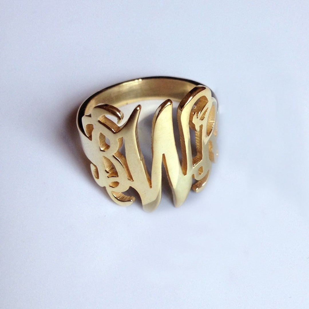 Gold Monogram Ring,3 Initial Monogram Ring,personalized Name Ring ...