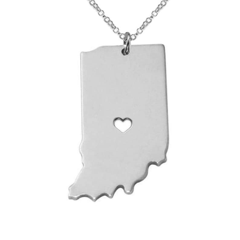 Silver Indiana State Necklace,in State Necklace,state Shaped Necklace ...