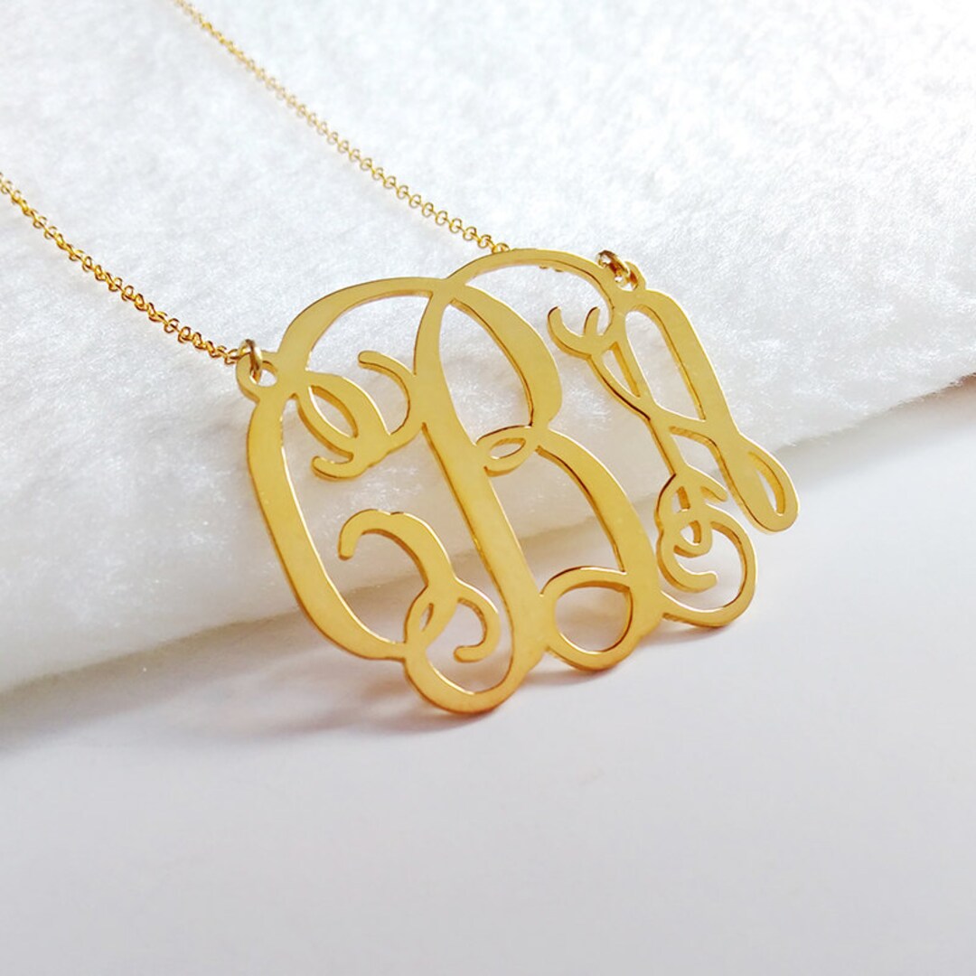 Gold Monogram Necklace,3 Initial Monogram Necklace,1.25 Inch ...