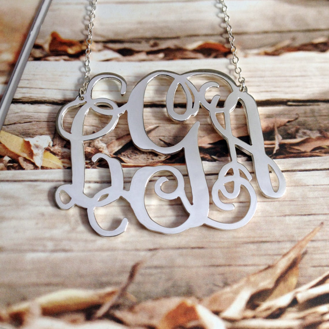 Silver Monogram Necklace3initial Monogram Necklace1.25 Inch - Etsy