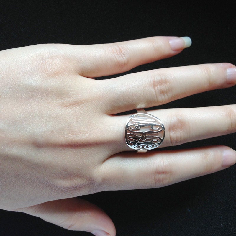 Custom 3 Initial Ring,monogram Ring,sterling Silver Monogram Name Ring ...