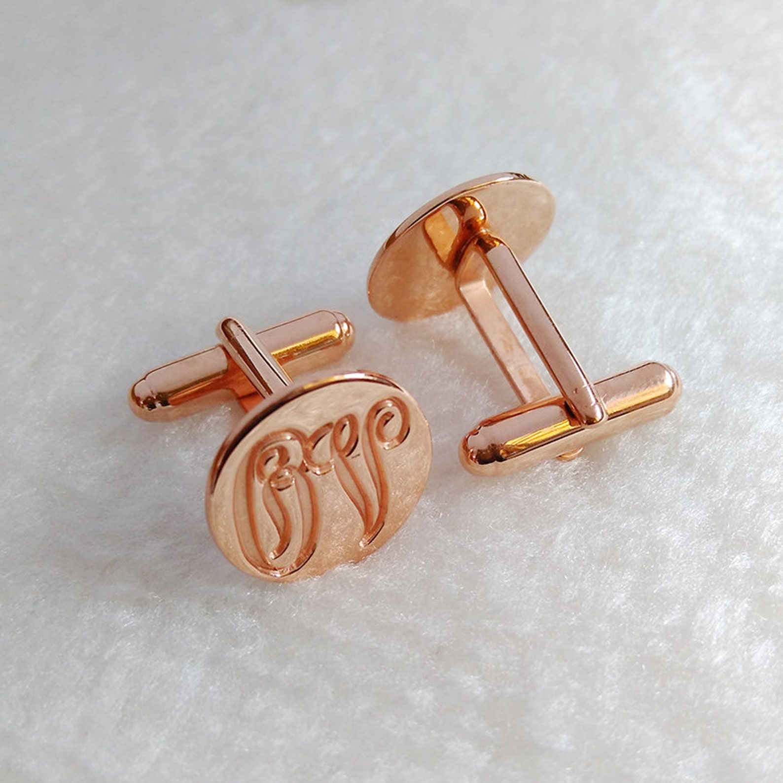 Engraved Two Monogram Cufflinks,groom Wedding Cufflinks,rose Gold ...