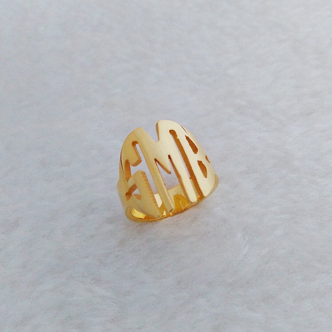 Gold Circle Block Monogram Ring3 Initials Monogrammed Name - Etsy