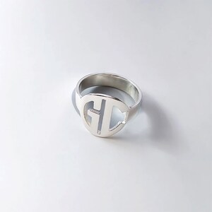 Two Initials Ring,gold Circle Block Monogram Ring,3 Initials ...