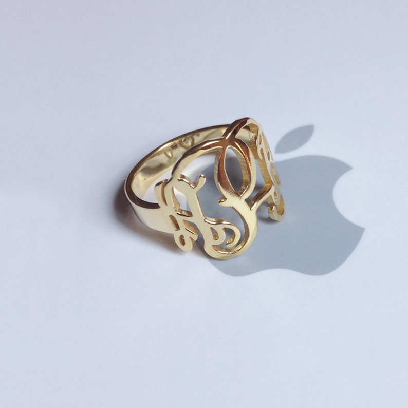 Gold Monogram Ring Initial0.6 Solid 925 Sterling Silver - Etsy