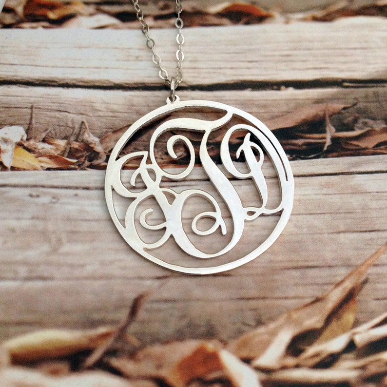 3 Initials Necklace Sterling Silver Monogram Necklace 2 - Etsy