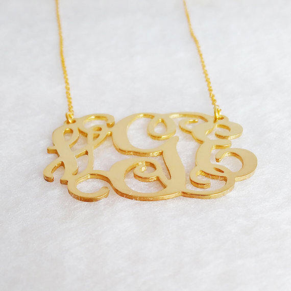 Gold Monogram Necklacegold Monogram Initial | Etsy