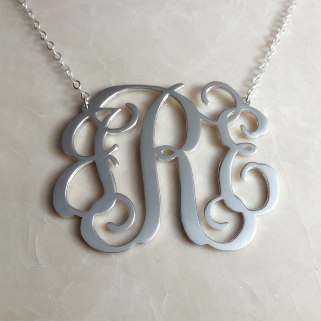 Silver Monogram Necklace,3 Initial Monogram Necklace,1.25" Inch ...
