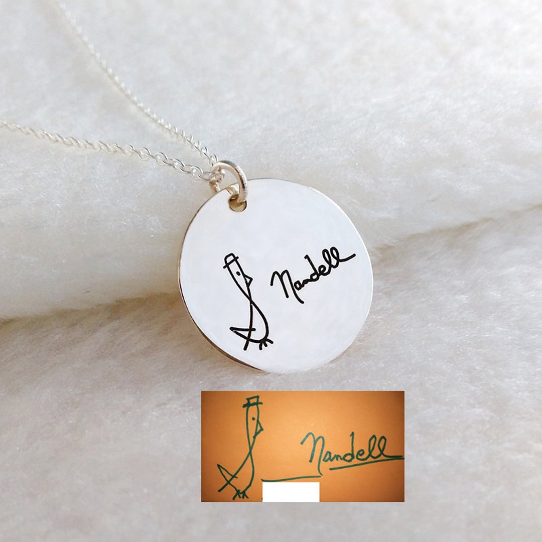 Actual Handwriting Disc Necklace,silver Signature Necklace,personal ...