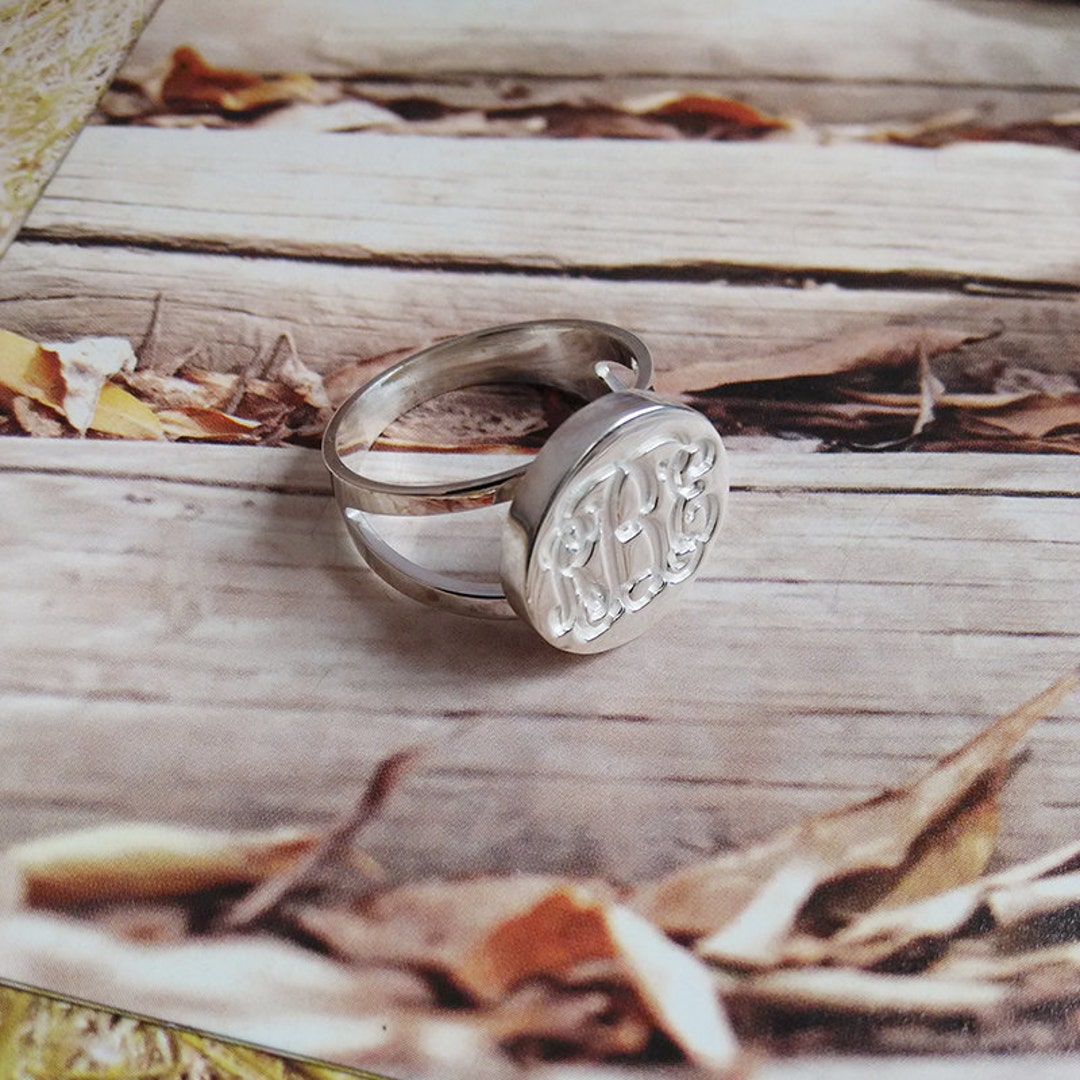 Sterling Silver Monogram Ring,personalized Monogram Ring,cut Out 3 ...