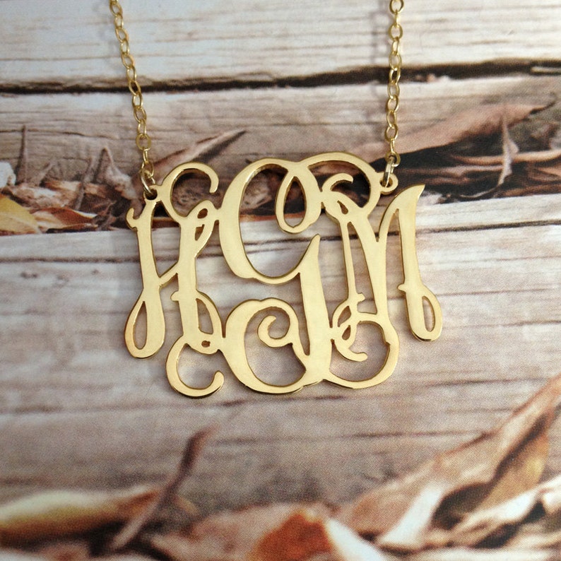 3 Initials Gold Monogram Necklacepersonalized Monogrammed | Etsy