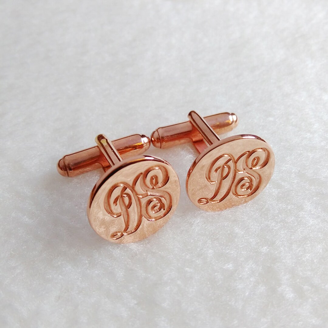 Engraved Two Monogram Cufflinks,groom Wedding Cufflinks,rose Gold ...