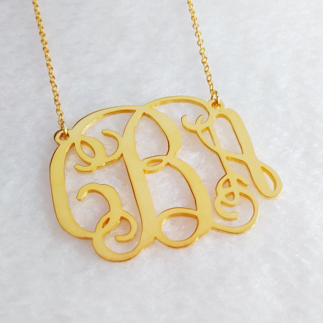 Large Monogram Initial Necklace,2 Inch Personalized Gold Necklace,3 ...