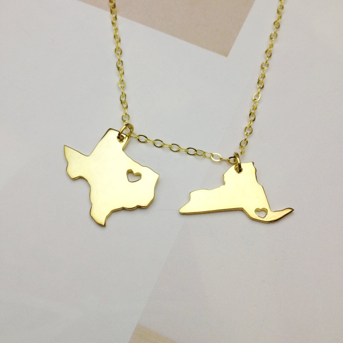 Two Charms on One Necklacegold Two States Necklacebest - Etsy