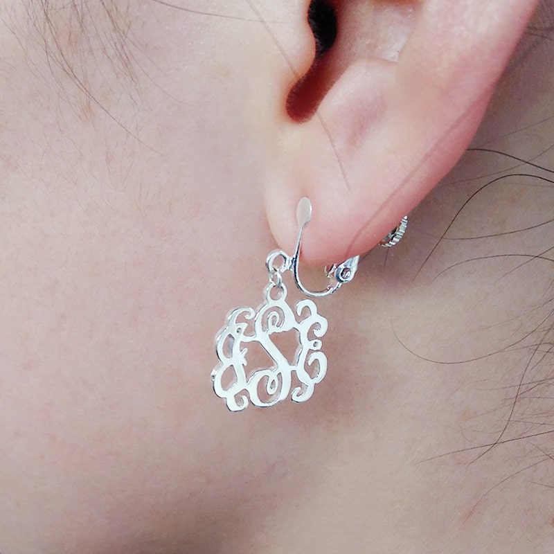 Clip on Earrings,personalize Clip Earring,sterling Silver Monogram ...