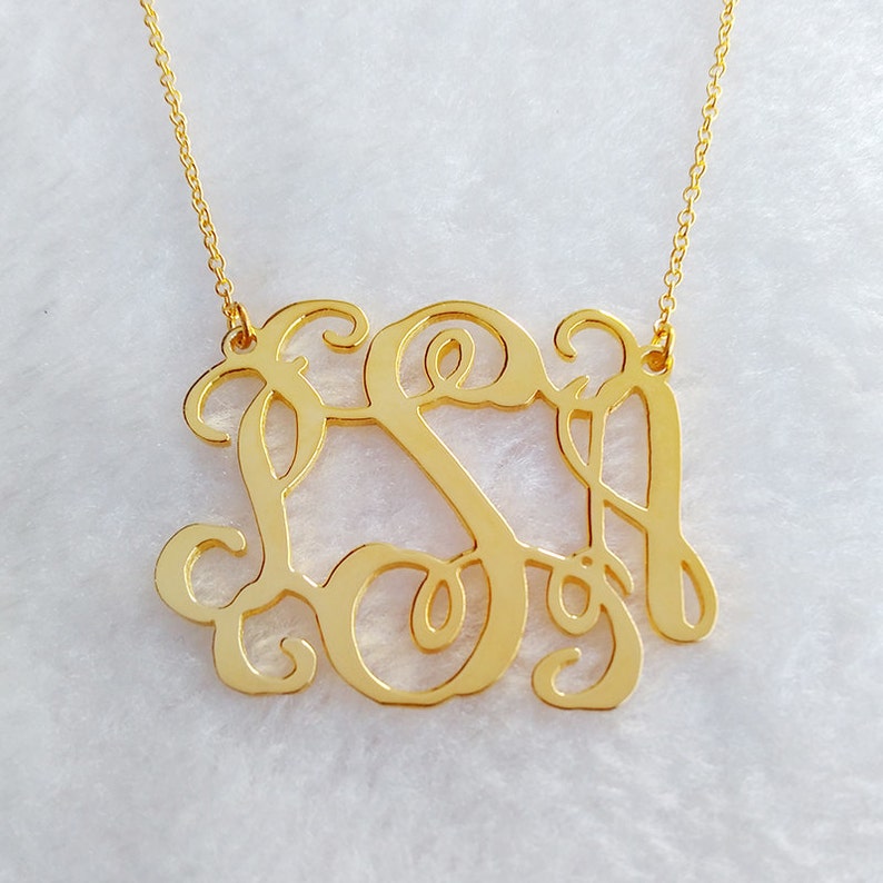Gold Monogram Necklacegold Monogram Initial - Etsy