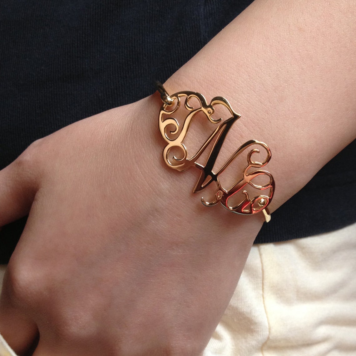 Gold Monogram Bracelet3 Initial Monogram Braceletcustom - Etsy