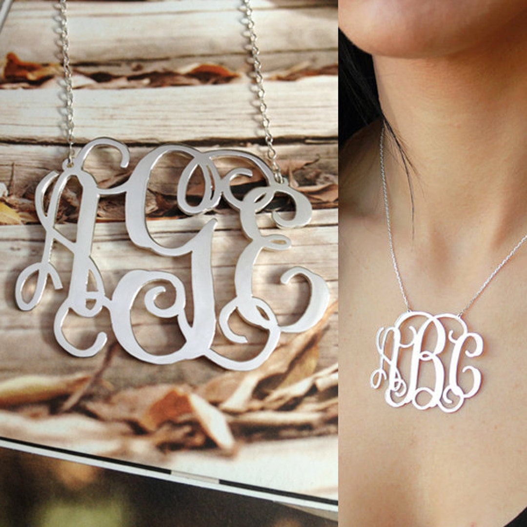 Silver Monogram Necklace,3initial Monogram Necklace,1.25 Inch ...