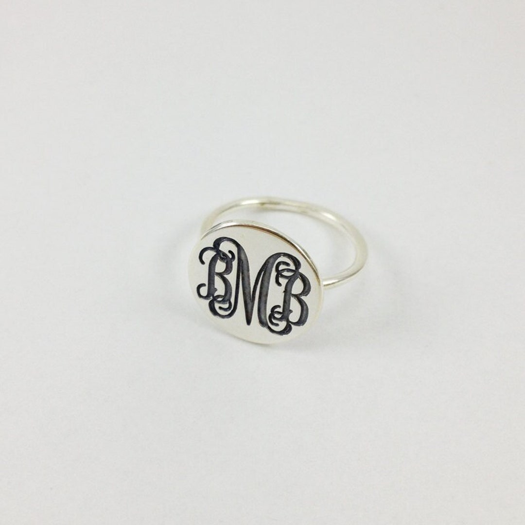 Engraved Monogram Ring,silver Name Ring,initial Monogram Ring ...