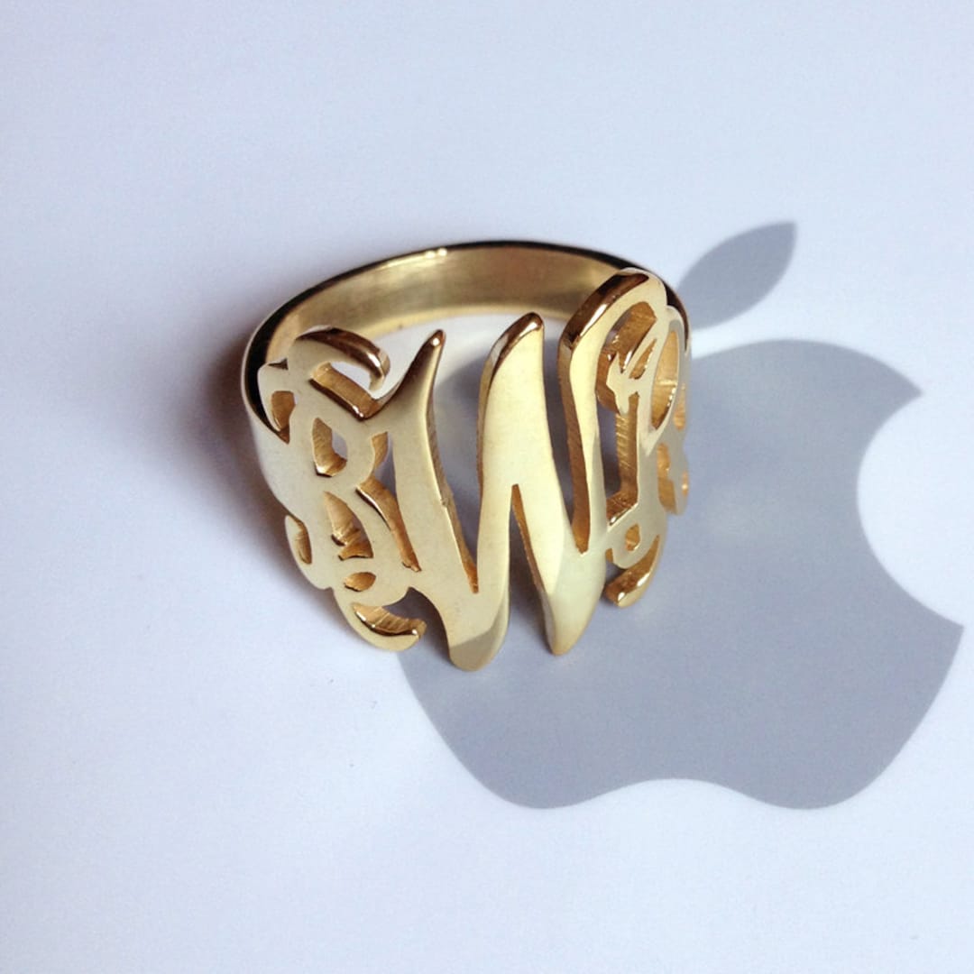 Gold Monogram Ring3 Initial Monogram Ringpersonalized Name - Etsy