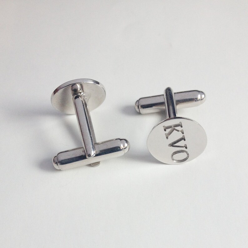 White Gold Men CuffLinksGroom Wedding GiftEngraved Monogram | Etsy