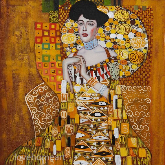 handpainted portrait of Adele Bloch Bauer I Gustav Klimt Oil Painting Reproduction for home decor wall art or gift