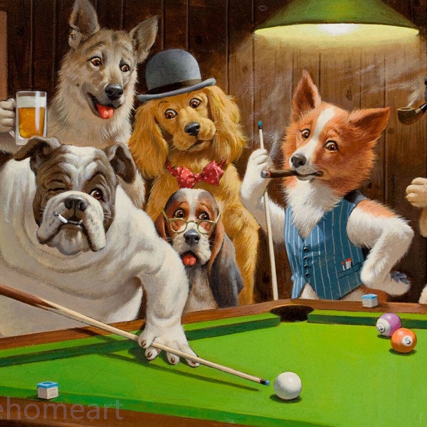 Dogs Playing Pool - Etsy