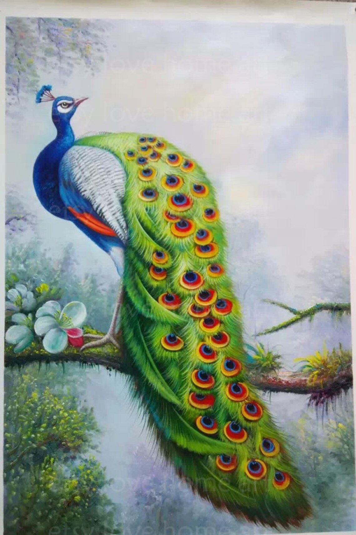 High Quality Handpainted Peacock Oil Painting in Tree for Home - Etsy