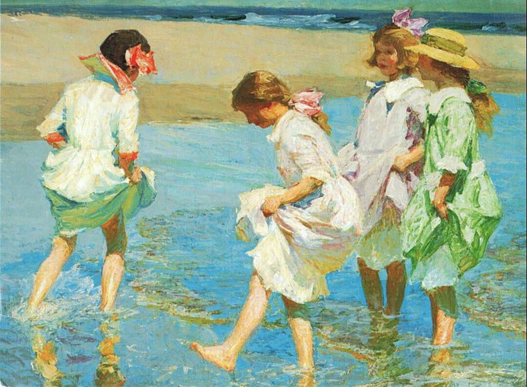 100% Hand Painted Edward Henry Potthast Girls on the Beach Oil Painting ...