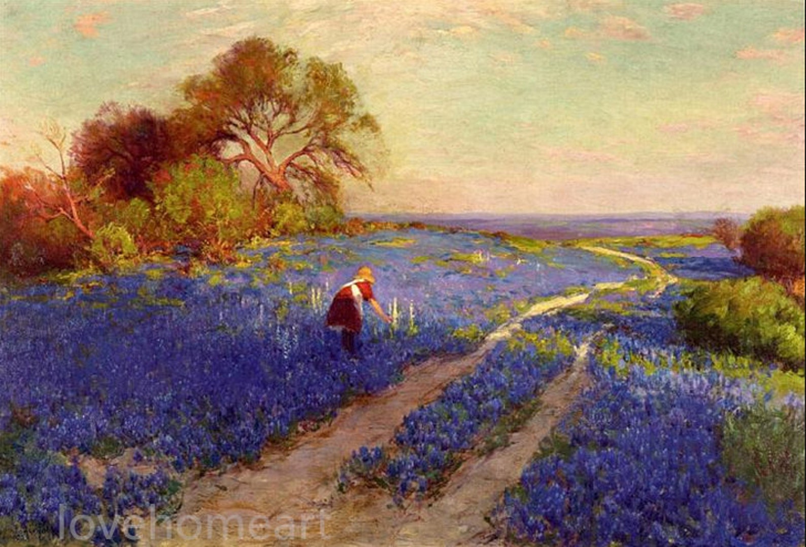 Handpainted Bluebonnet Scene With a Girl Near San Antonio Texas ...