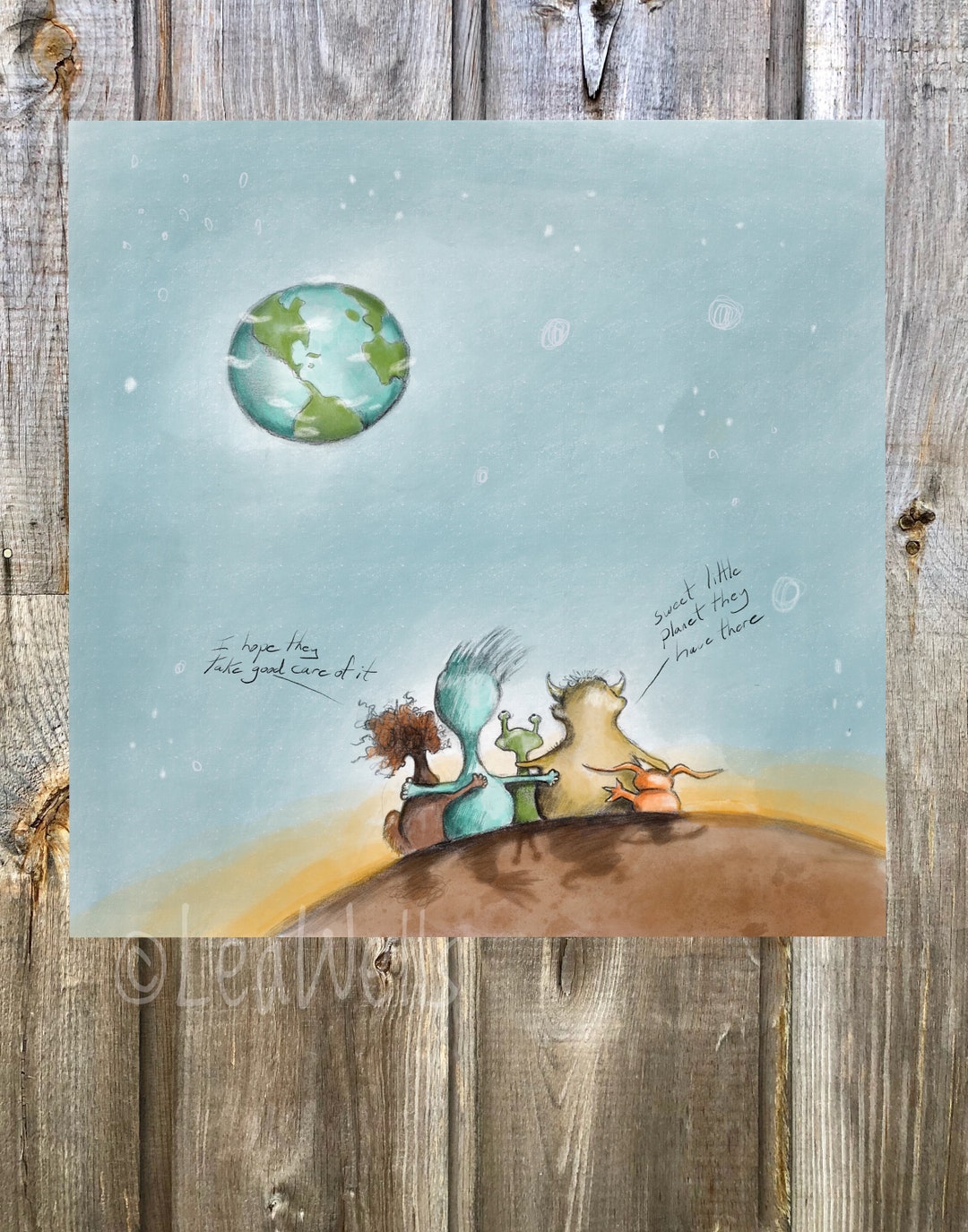 Save Our Planet + Little Space Aliens Admire Earth - Etsy