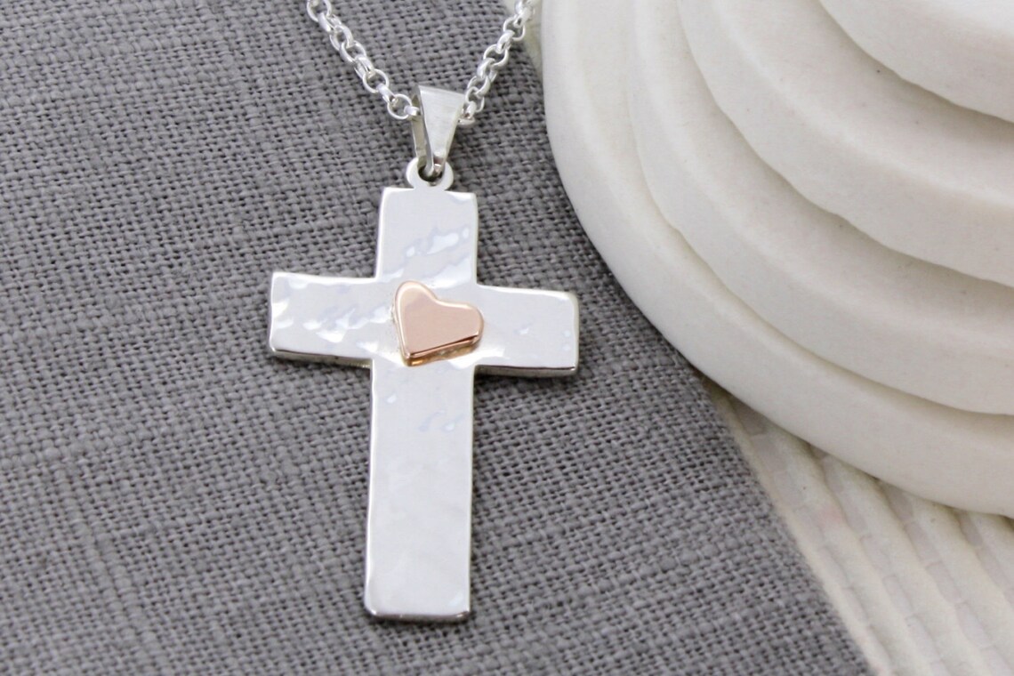 Silver Cross Silver and Gold Cross Cross Necklace Gold | Etsy