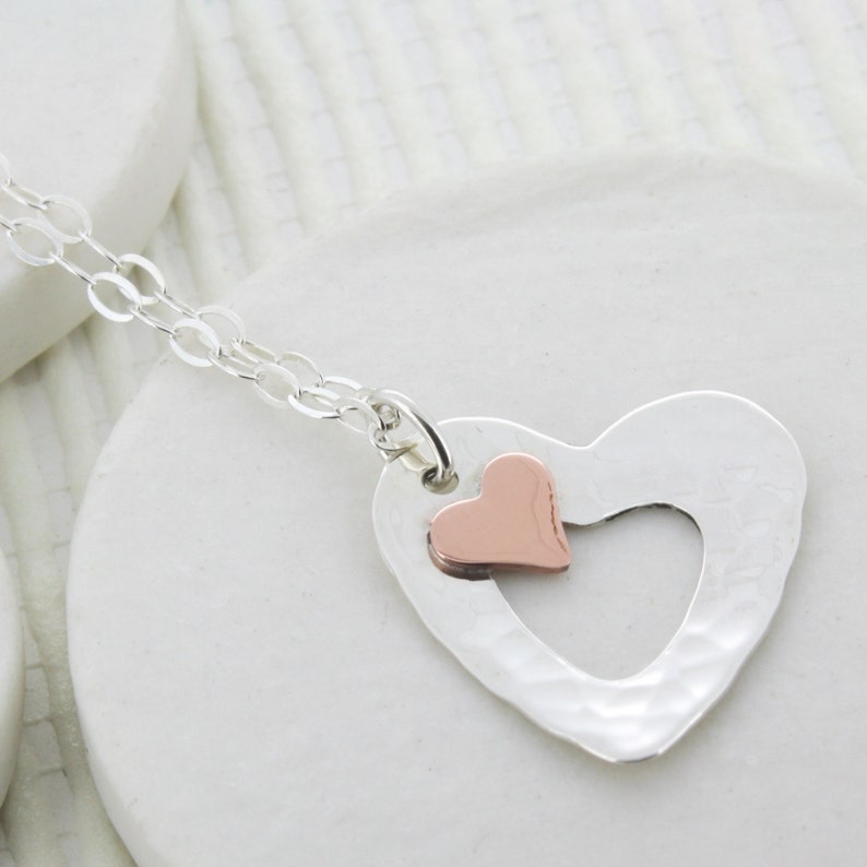 Gift for Wife Silver and Gold Heart Pendant Mother's - Etsy