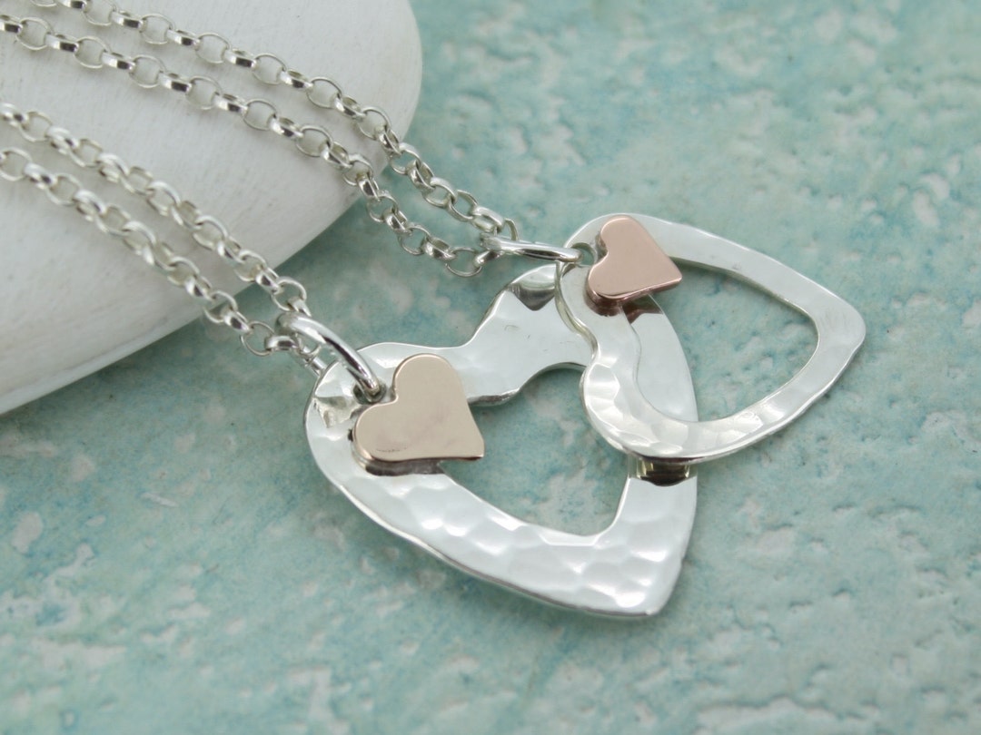 Mother and Daughter Gold Heart Pendants - Mum and Daughter Gift - Mum ...