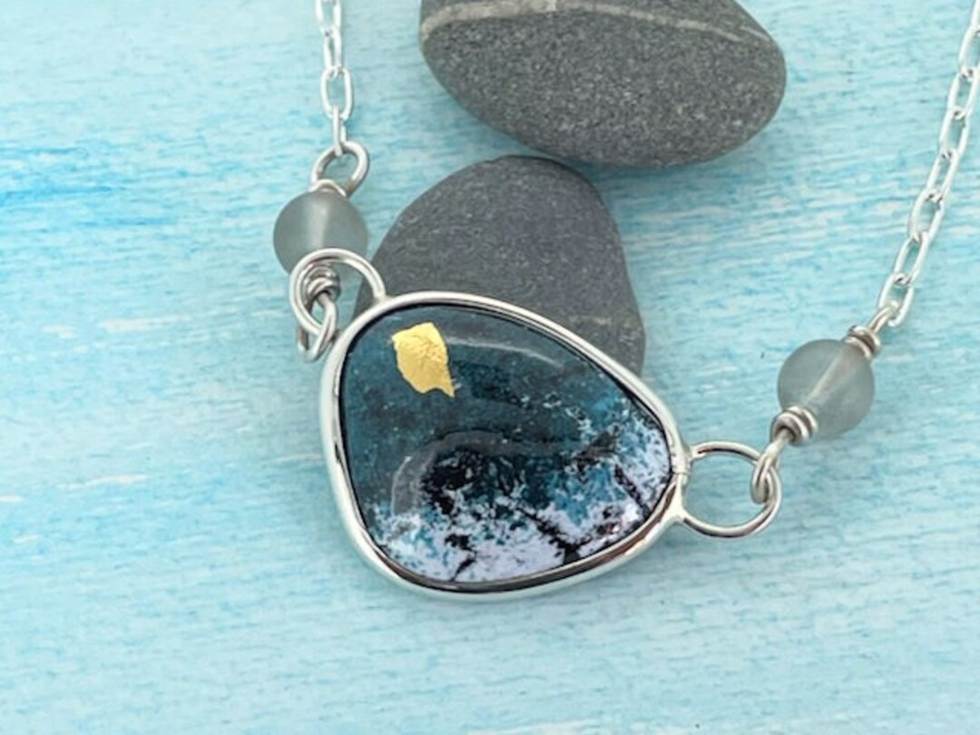 Teal and Gold Enamel Necklace | Gift for Girlfriend - Etsy