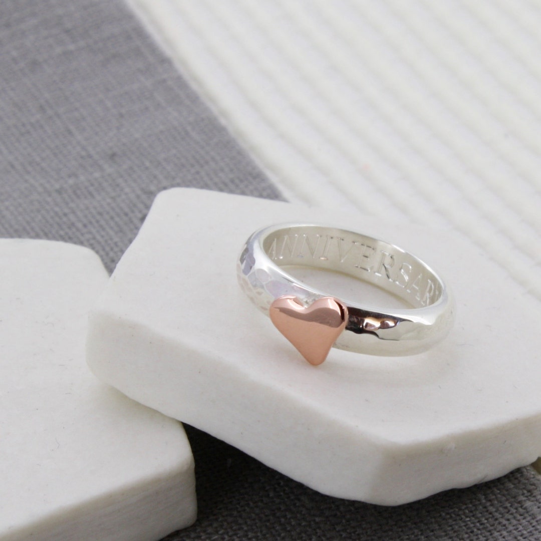 Gift for Daughter|personalised Gold or Copper Heart Silver Ring - Etsy UK