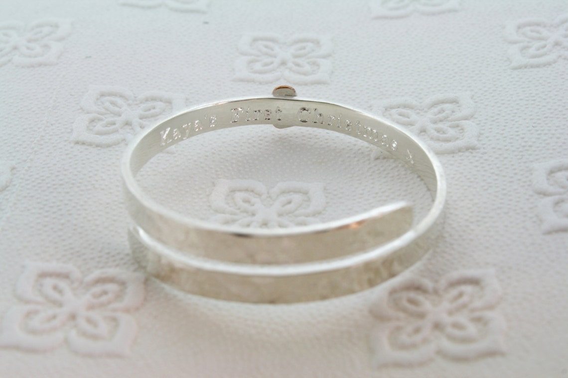 Christening Bangle With Rose Gold Heart Baby Bangle Baby - Etsy