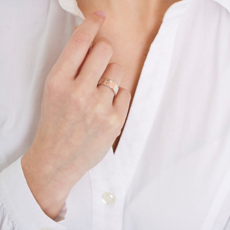 Gift for Wife Silver and gold heart Personalised Ring | Etsy