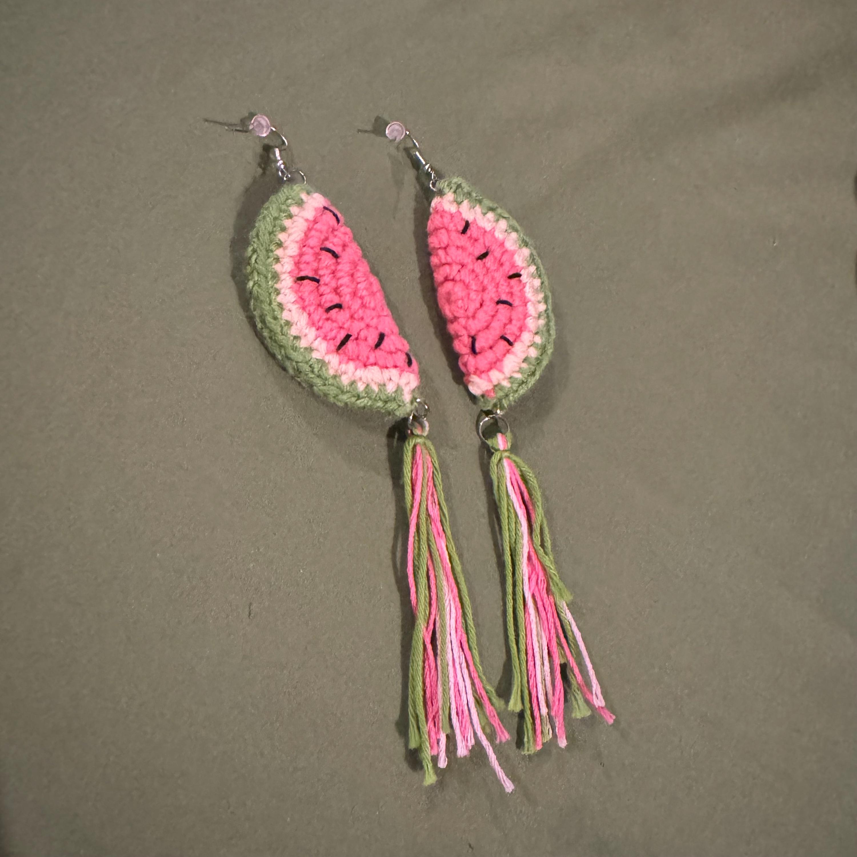Handmade Crocheted Watermelon Slice Earrings With Tassles - Etsy