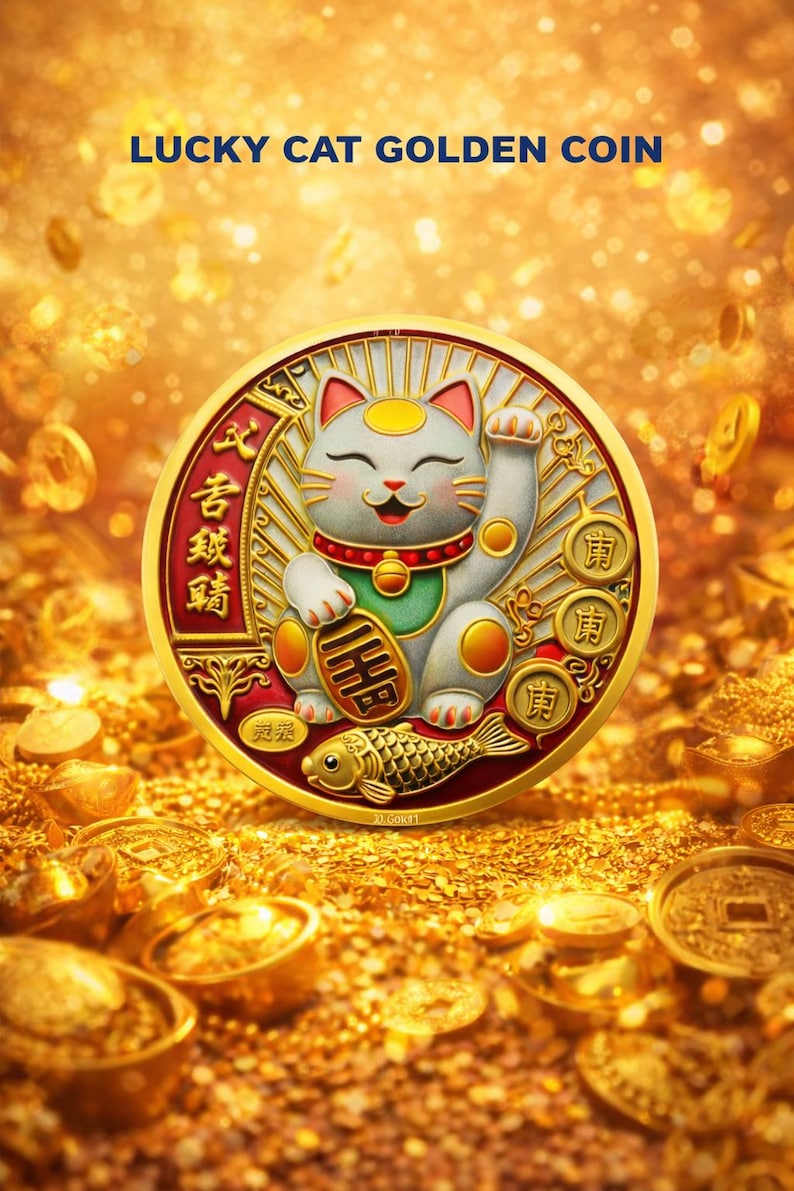 New Batch - 3D Lucky Cat Gold Coin – Maneki Neko Prosperity Charm - Etsy