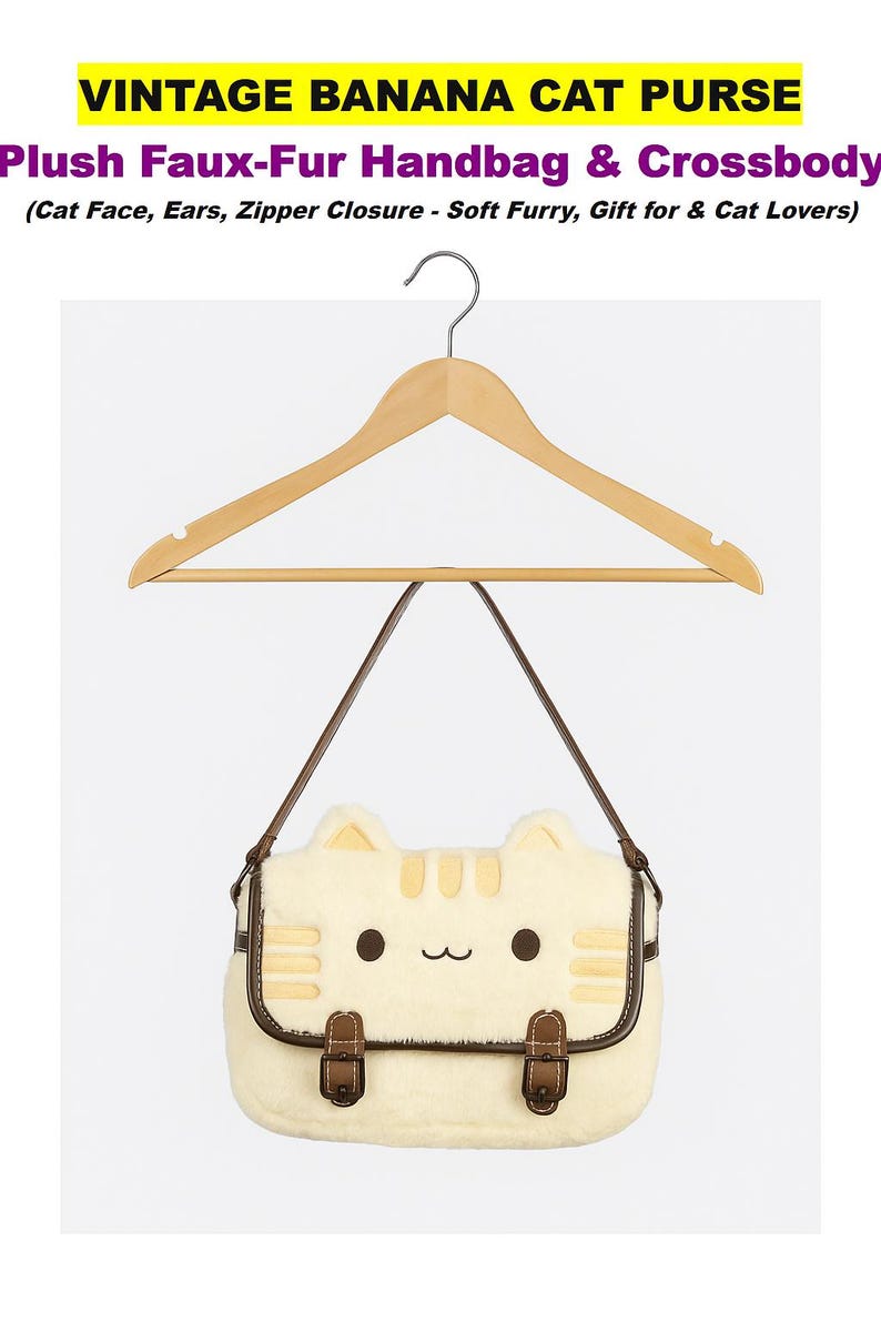 Banana Cat Plush Purse – Faux Fur Crossbody Bag, Kawaii Style - Etsy