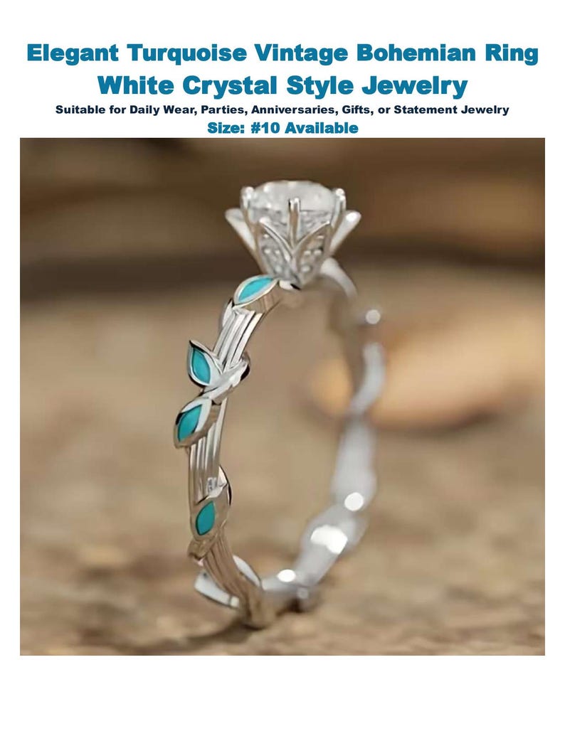 Turquoise Bohemian White Crystal Rings - Etsy