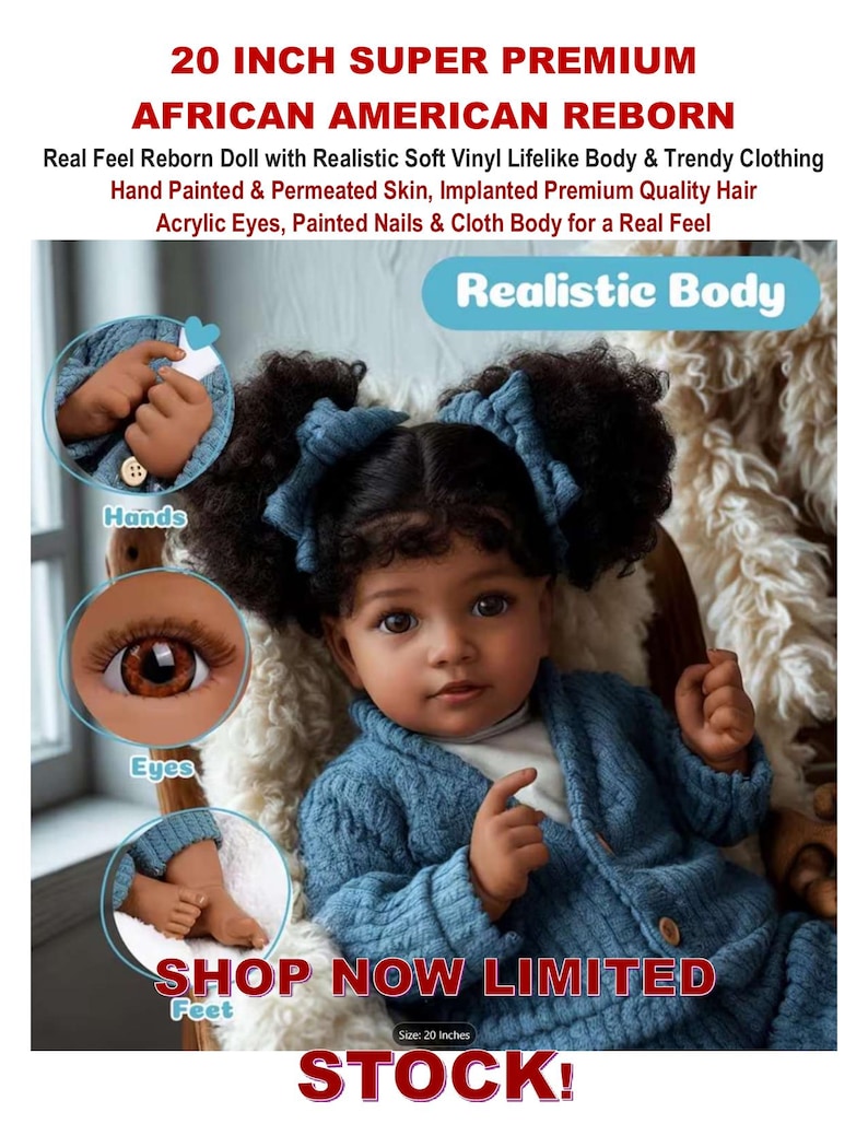 Only X2 More - 20" African American Reborn Doll – Realistic Soft Vinyl ...