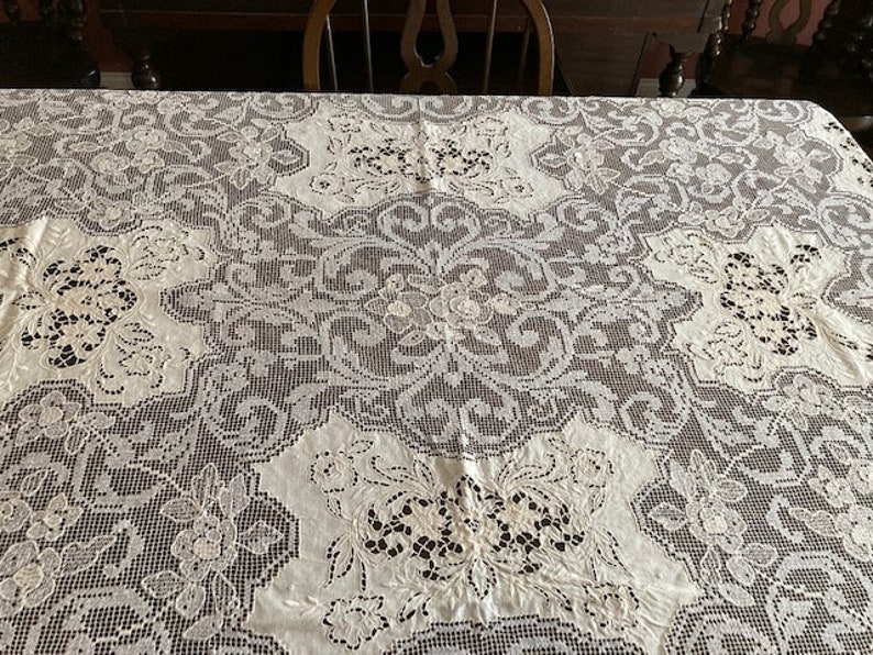 Vintage Filet Lace Vintage Tablecloth - Etsy