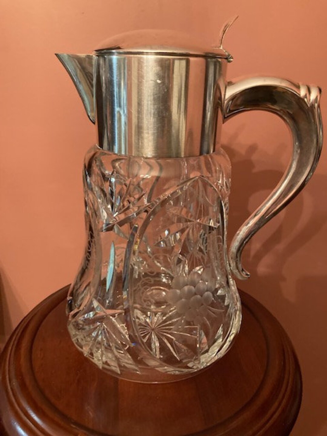 Vintage Cut Glass .etched and Silver Pitcher With Ice Insert - Etsy
