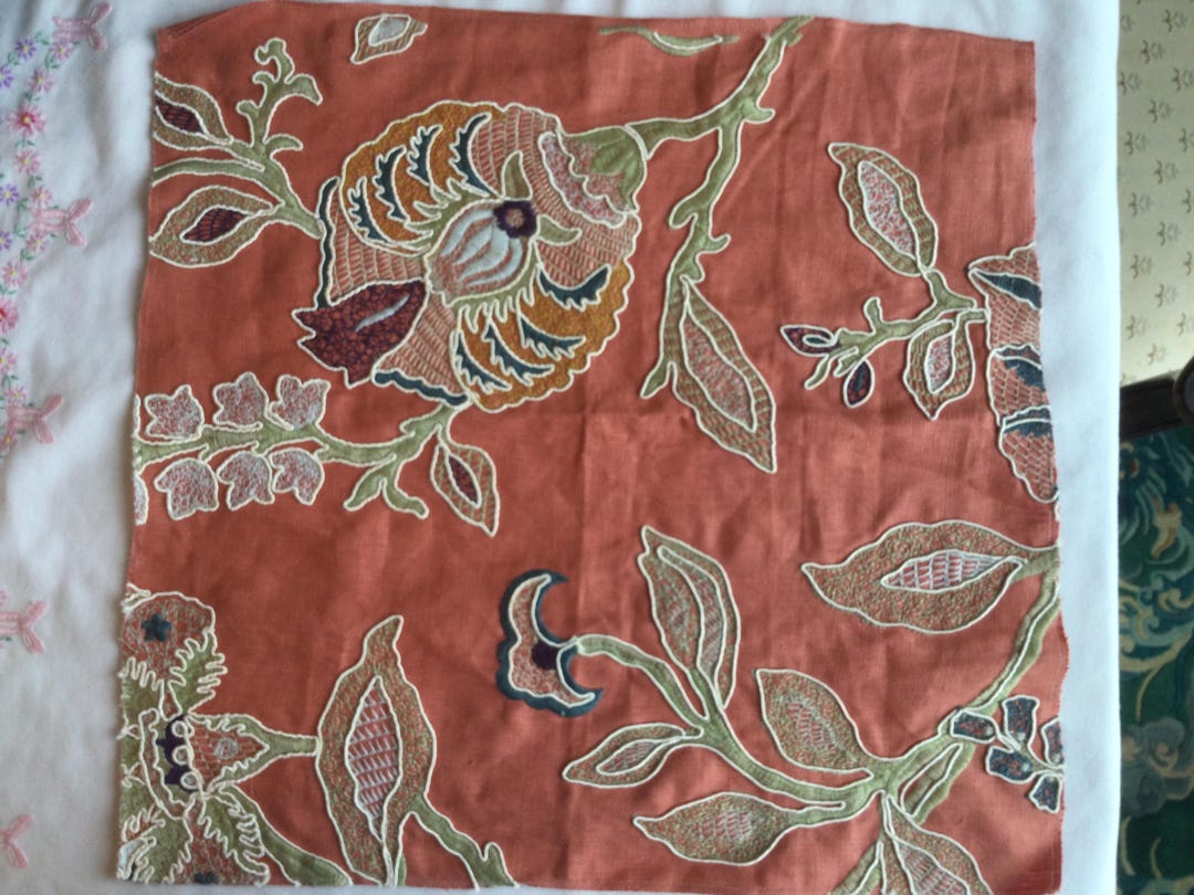 High-end Floral Embroidered Salmon Colored Linen With Couching Detail ...