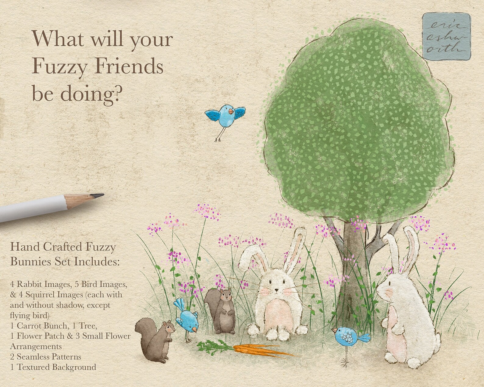 Bunnies, Birds, & Squirrels Clip Art, Cute Hand Drawn Rabbit Clipart ...